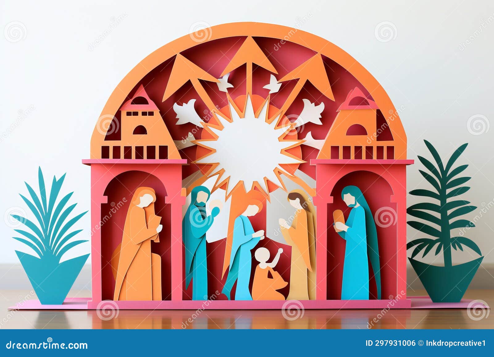 Paper Cut Out Festive Nativity Scene Stock Illustration - Illustration ...