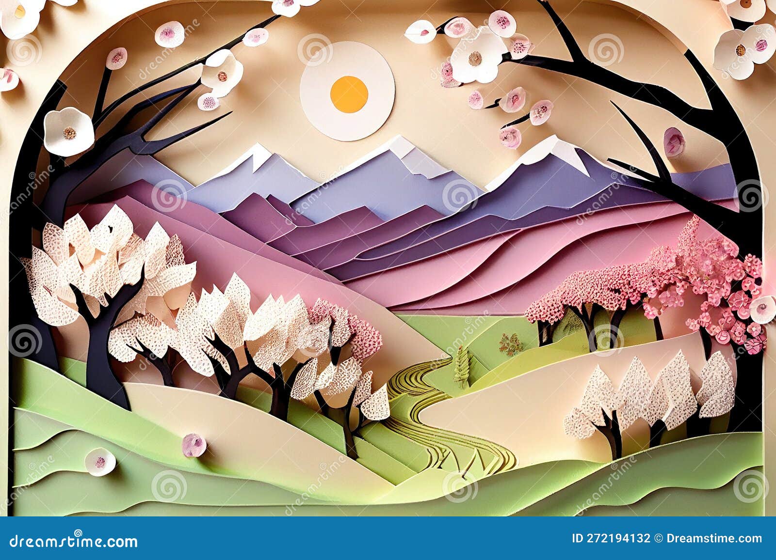 A Paper Cut Out of a Landscape with Mountains and Trees Stock ...