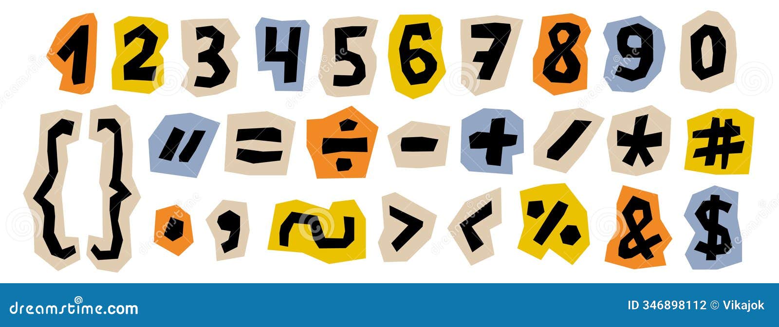 Paper Cut Out Numbers And Signs Collection. Punctuation Marks And ...