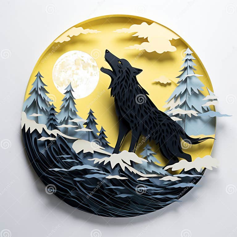 A Paper Cut Out of a Wolf Howling at the Moon Stock Photo - Image of ...