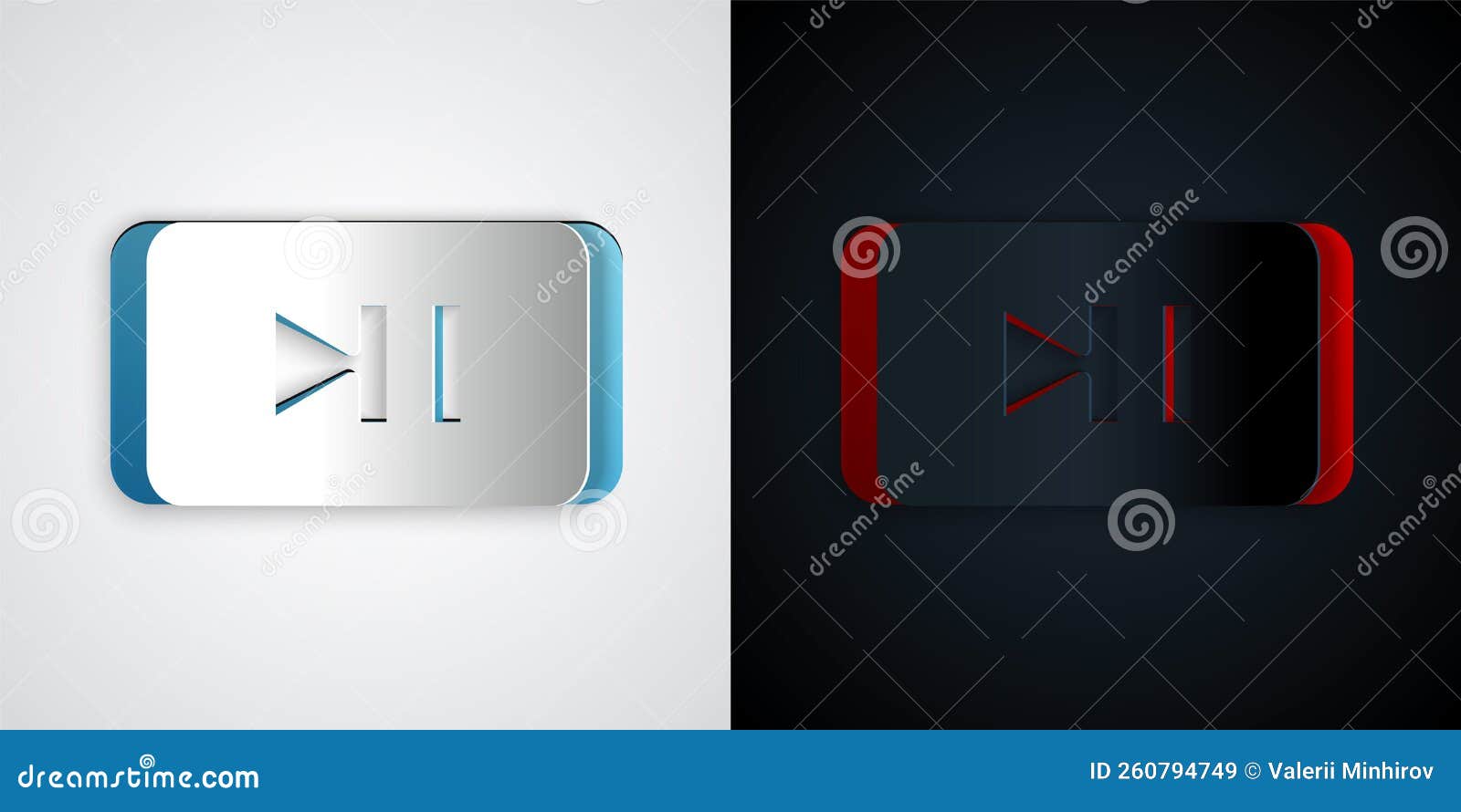 Paper Cut Pause Button Icon Isolated on Grey and Black Background ...