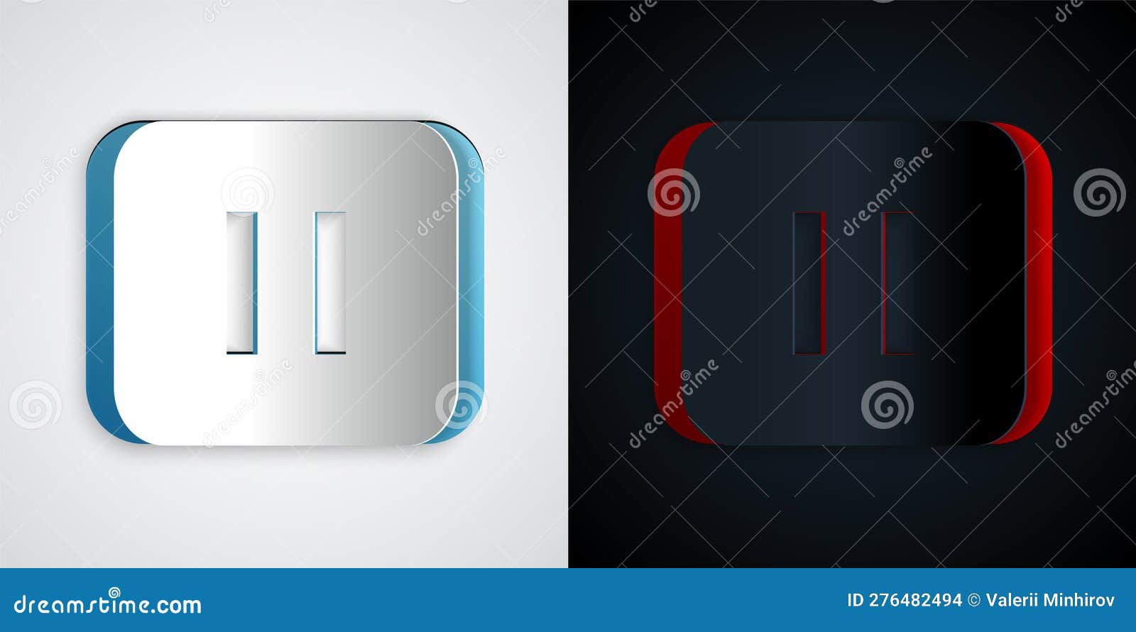 Paper Cut Pause Button Icon Isolated on Grey and Black Background ...