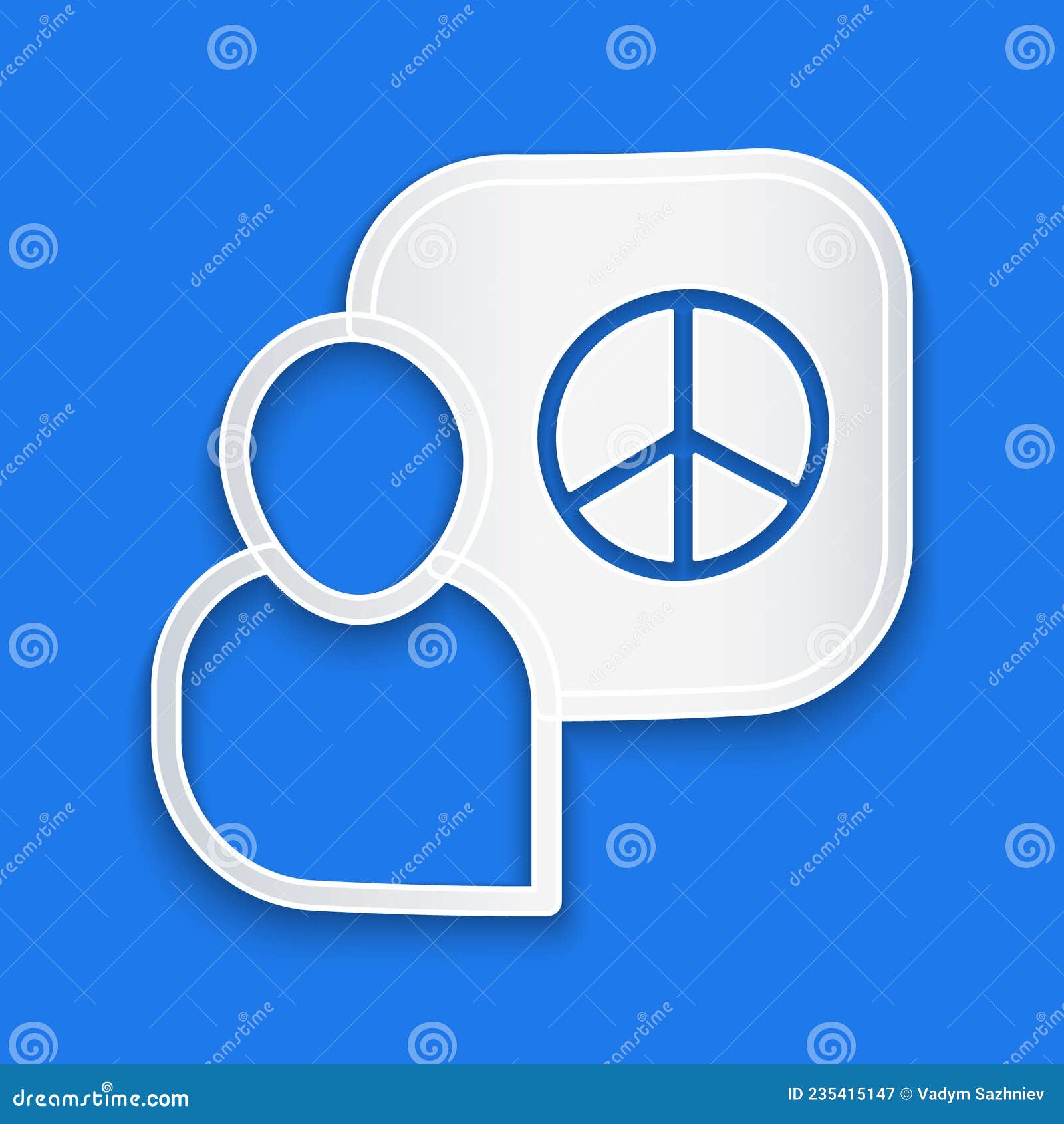 Paper Cut Peace Talks Icon Isolated on Blue Background. Paper Art Style ...