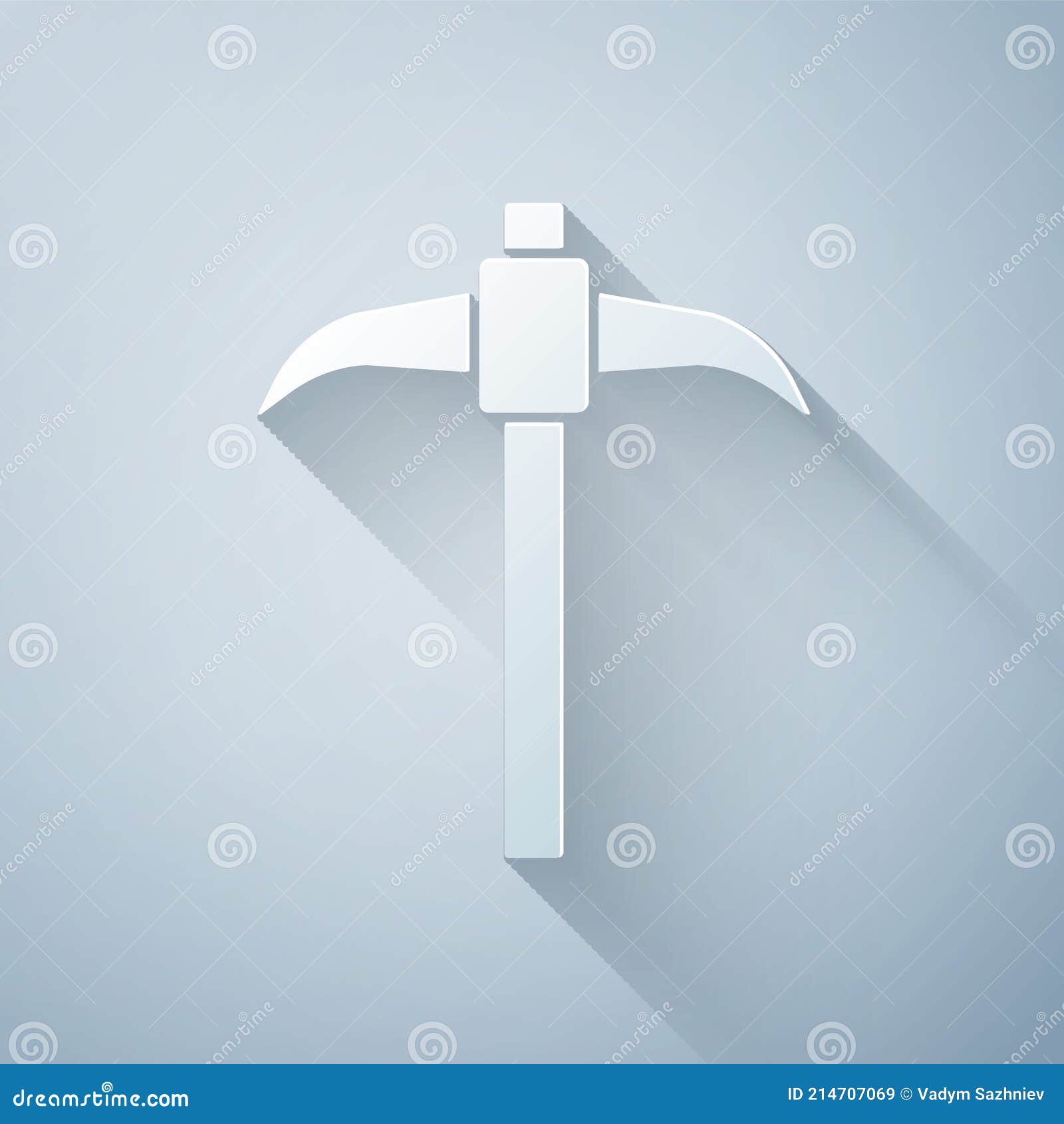 Paper Cut Pickaxe Icon Isolated on Grey Background. Paper Art Style ...