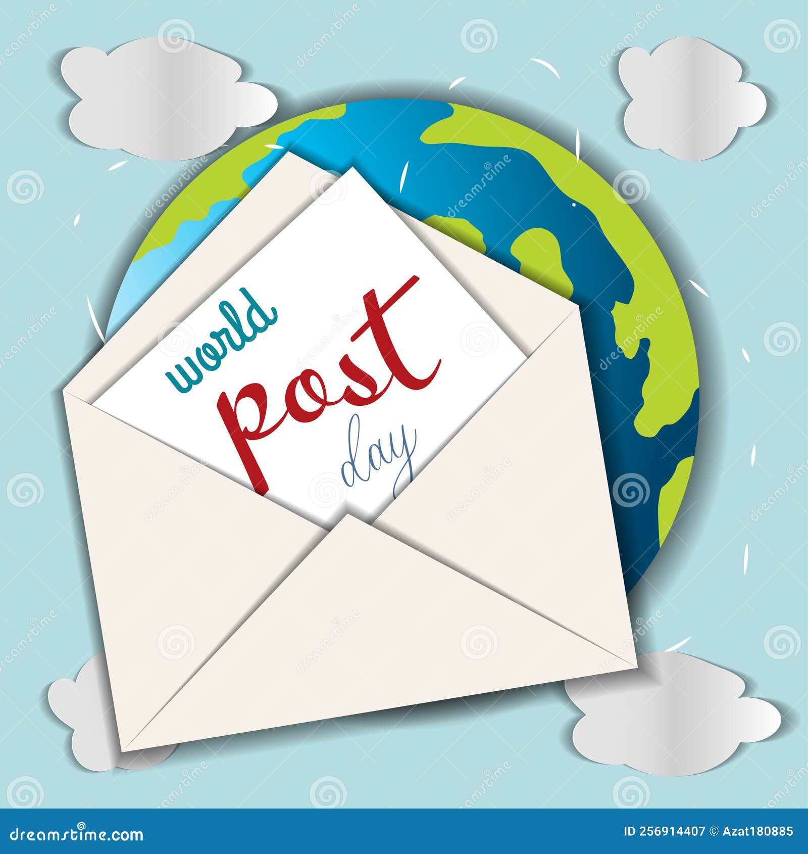 Paper Cut Postcard . World Post Day Stock Vector - Illustration of ...