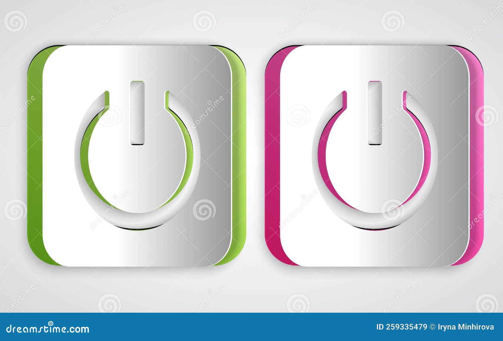Paper Cut Power Button Icon Isolated on Grey Background. Start Sign ...