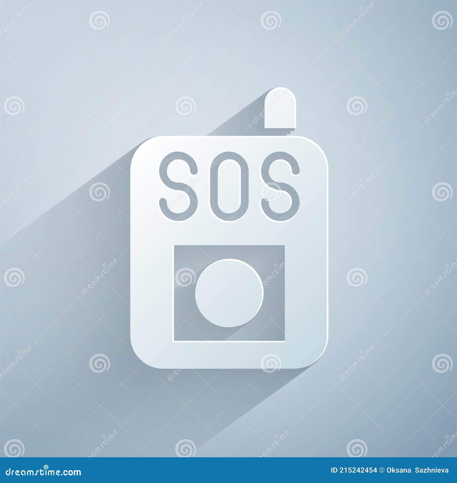 Paper Cut Press the SOS Button Icon Isolated on Grey Background. Paper ...