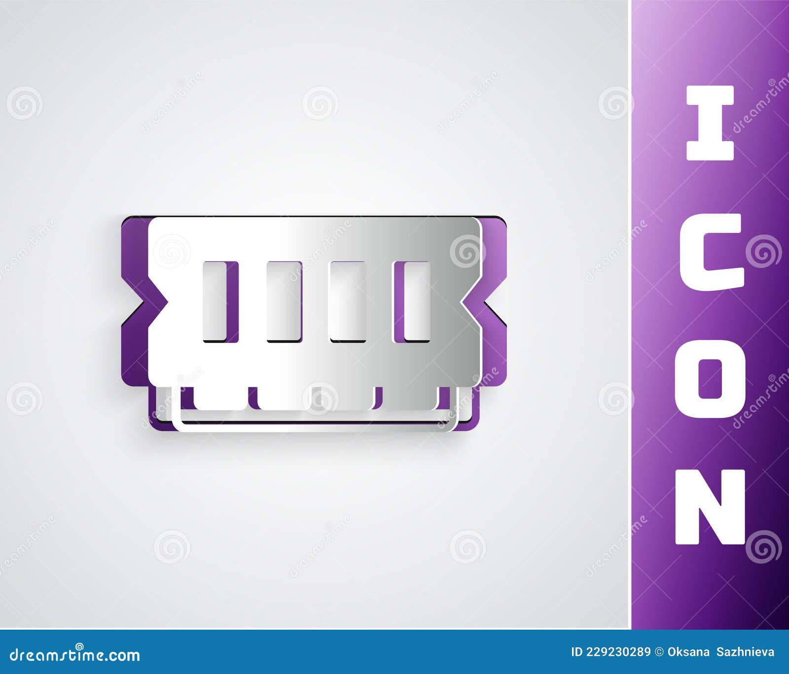 Paper Cut RAM, Random Access Memory Icon Isolated on Grey Background ...