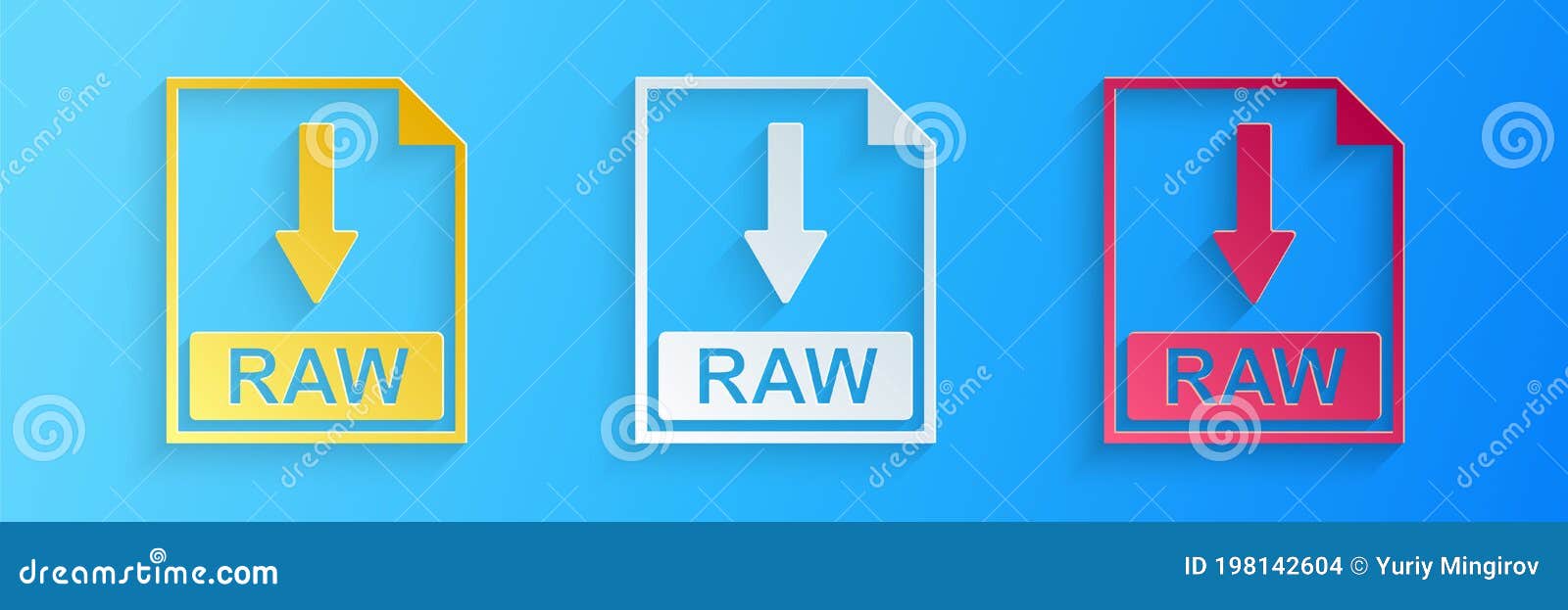 Paper Cut RAW File Document Icon. Download RAW Button Icon Isolated on ...