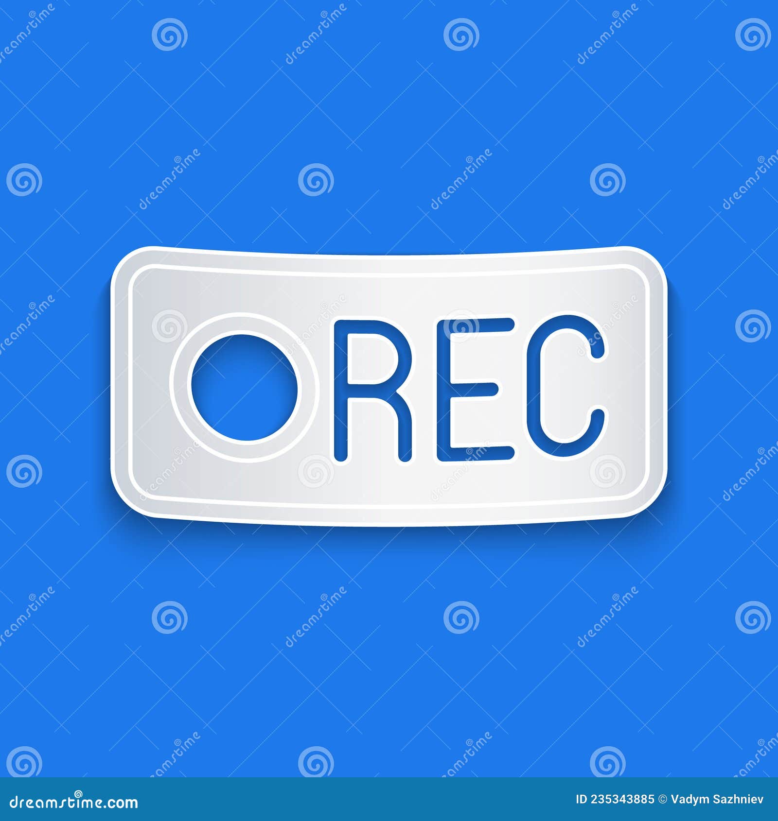 Paper Cut Record Button Icon Isolated on Blue Background. Rec Button ...