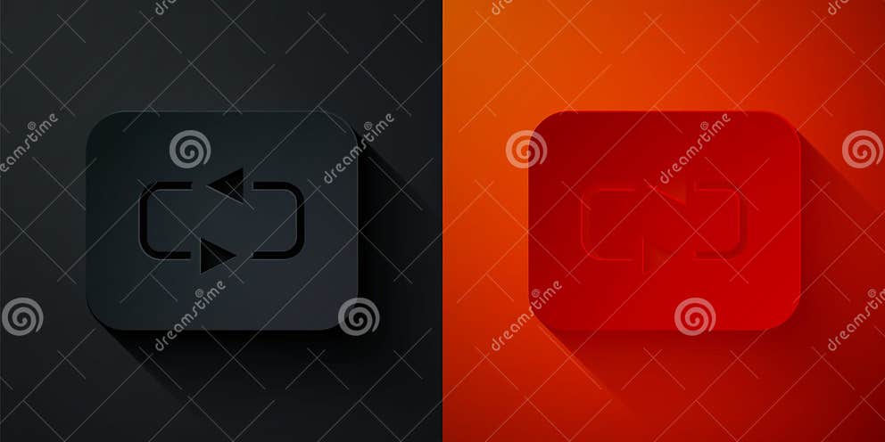 Paper Cut Repeat Button Icon Isolated on Black and Red Background ...