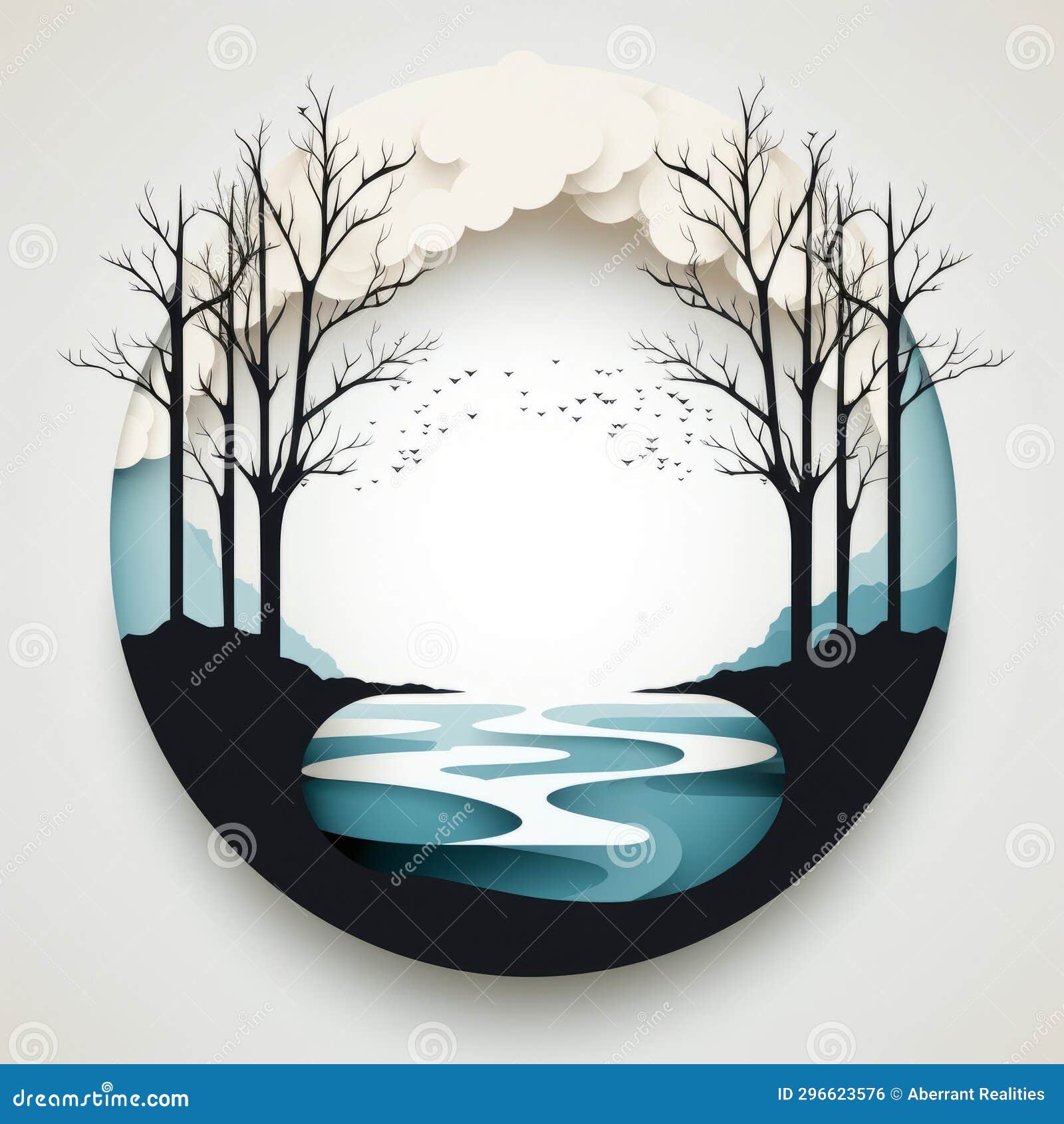 A Paper Cut of a River with Trees in the Background Stock Illustration ...