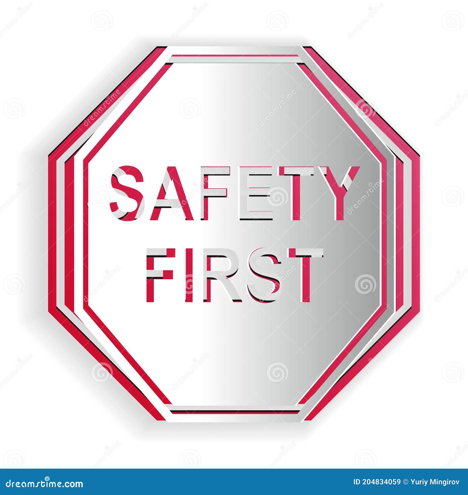 Paper Cut Safety First Octagonal Shape Icon Isolated on White ...