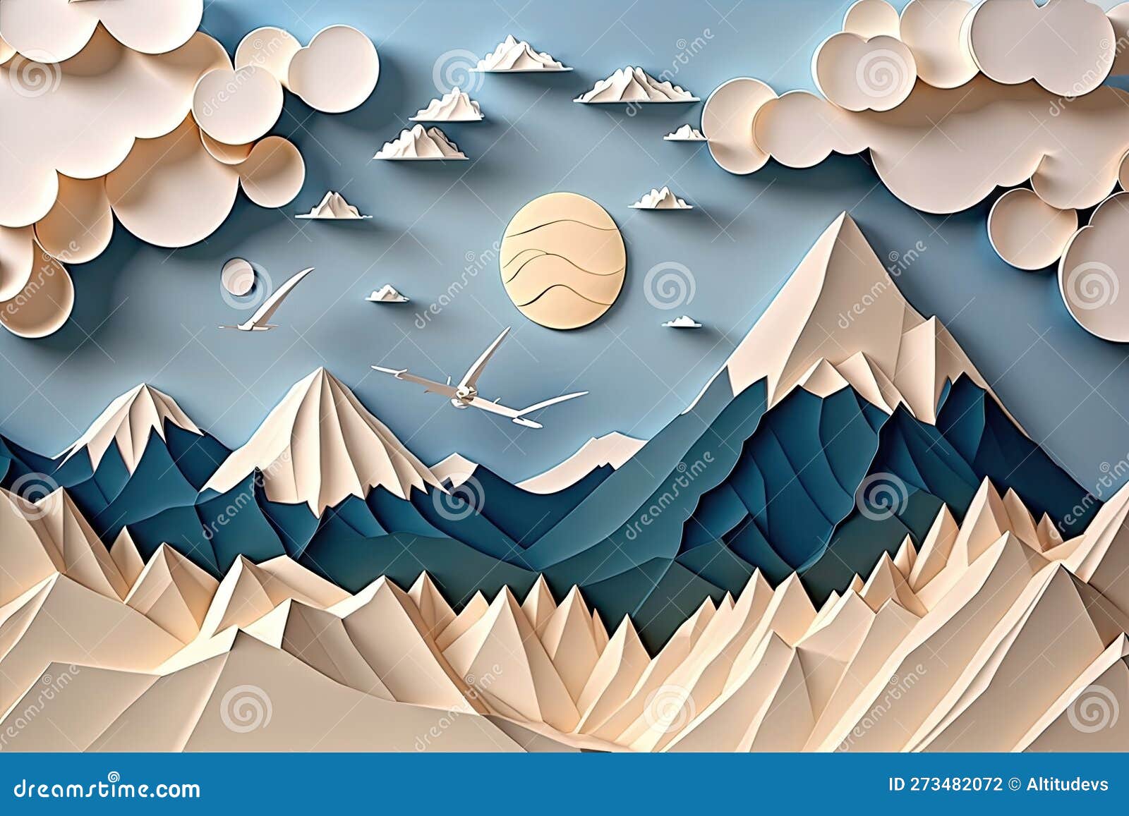 Paper Cut Scene with Mountain Range and Clouds in the Sky Stock ...
