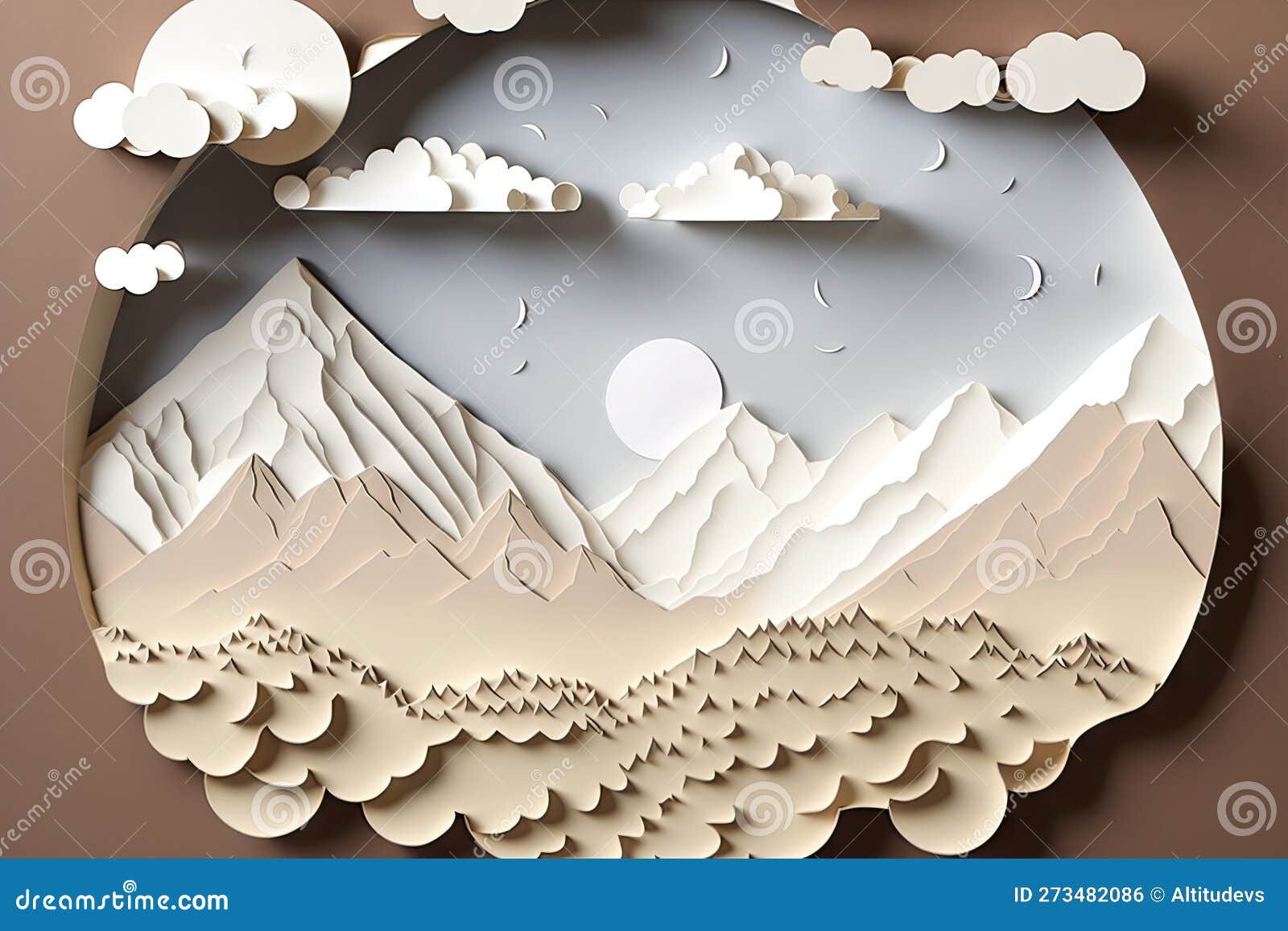 Paper Cut Scene with Mountain Range and Clouds in the Sky Stock ...
