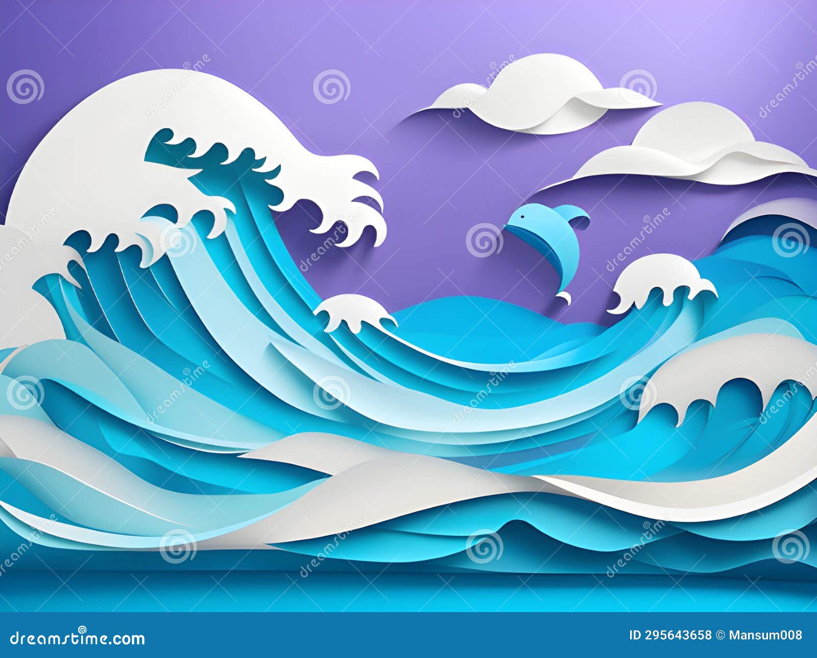 Paper Cut Sea Wave with Paper Cut Art Design Stock Illustration ...