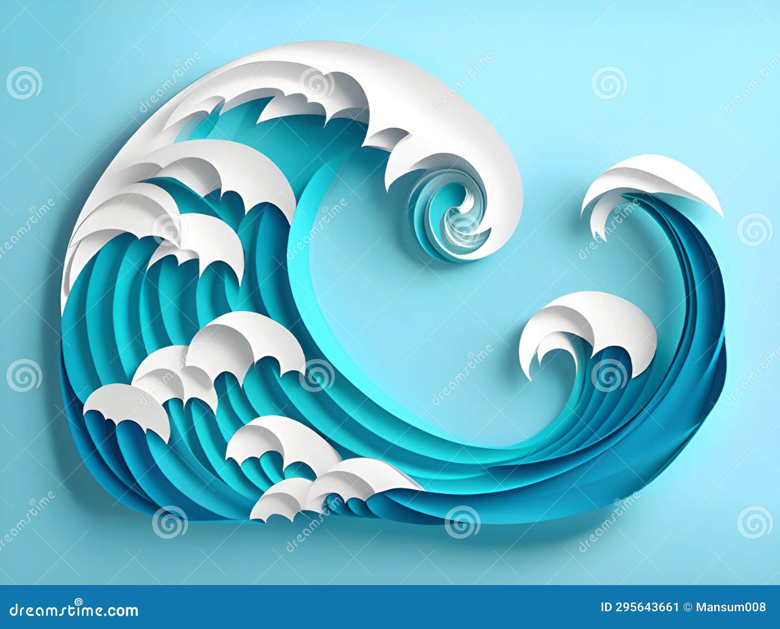 Paper Cut Sea Wave with Paper Cut Art Design Stock Illustration ...