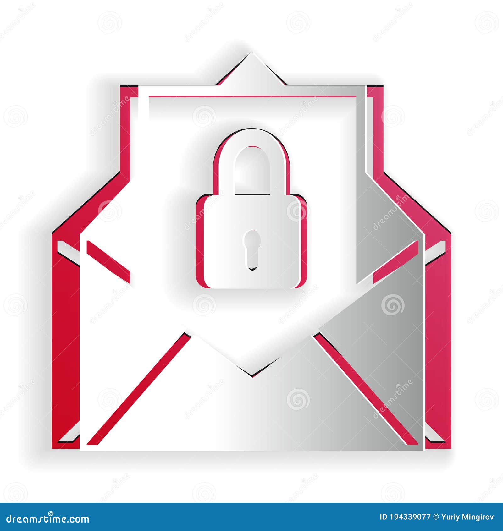 Paper Cut Secure Mail Icon Isolated on White Background. Mailing ...