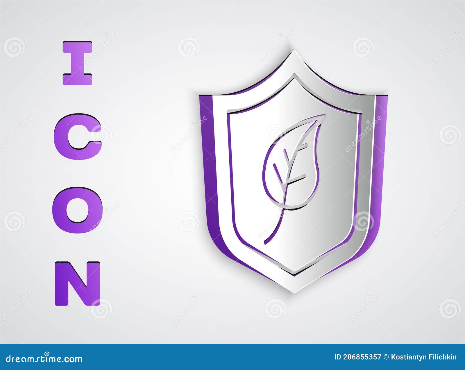 Paper Cut Shield with Leaf Icon Isolated on Grey Background. Eco ...