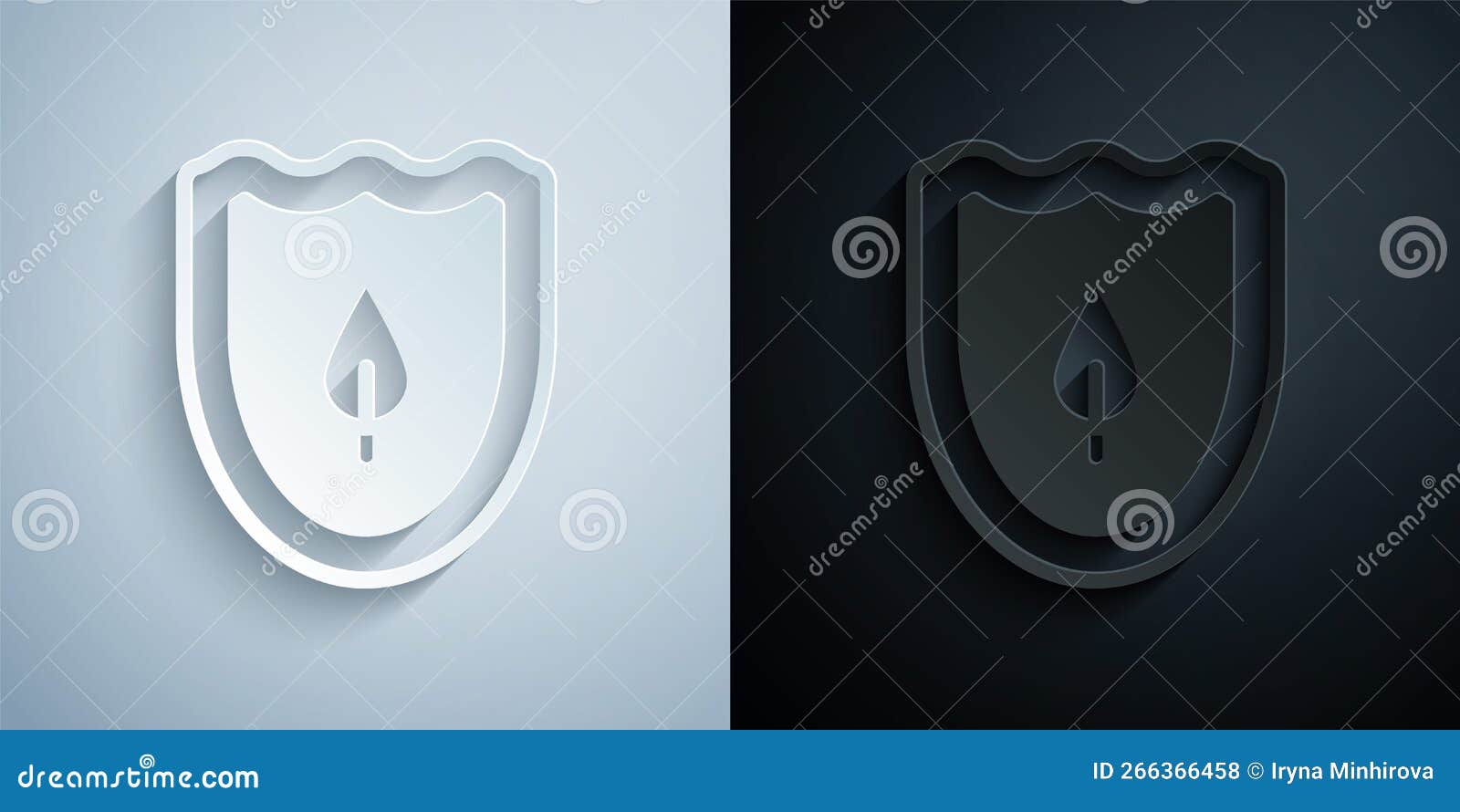 Paper Cut Shield with Leaf Icon Isolated on Grey and Black Background ...