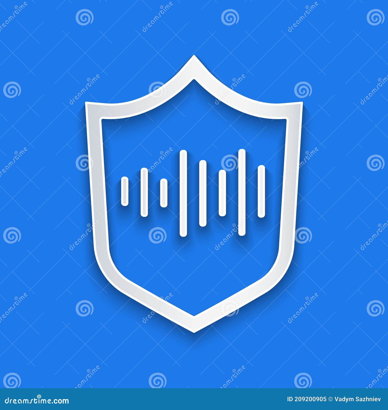 Paper Cut Shield Voice Recognition Icon Isolated on Blue Background ...
