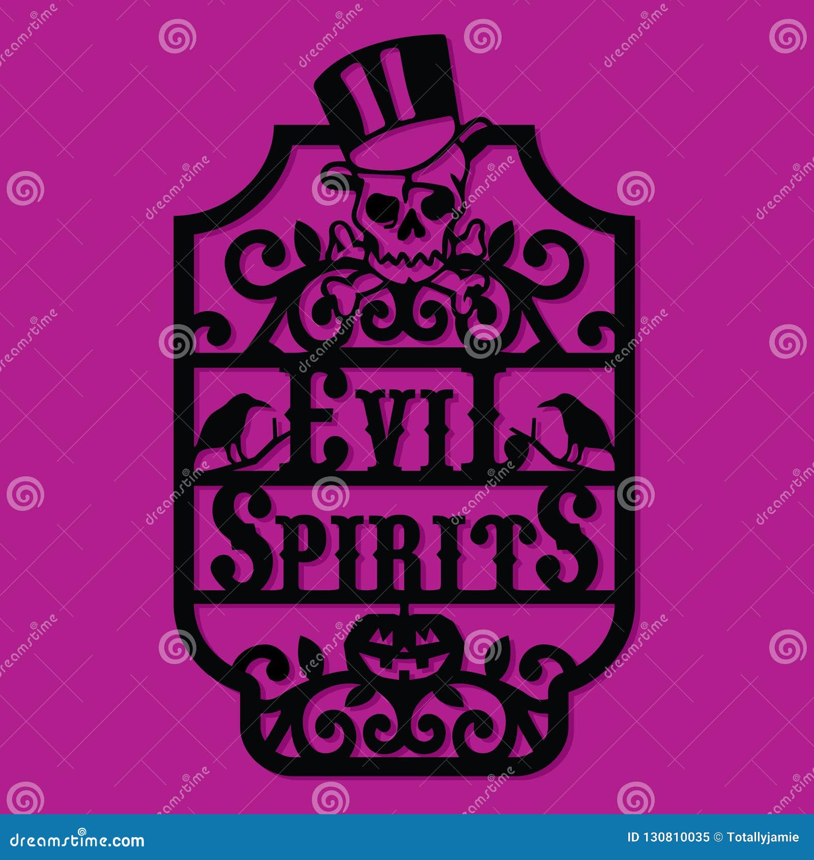 Paper Cut Silhouette Halloween Evil Spirits Vintage Frame Label Stock ...