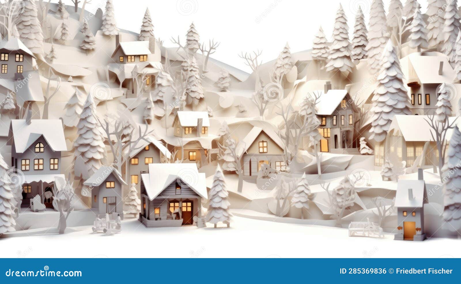 A Paper Cut of a Small Town Surrounded by Trees. Stock Illustration ...