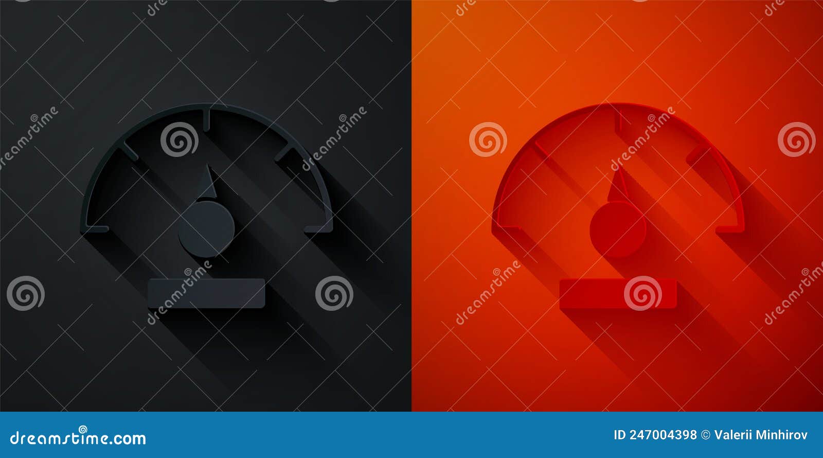 Paper Cut Speedometer Icon Isolated on Black and Red Background. Paper ...