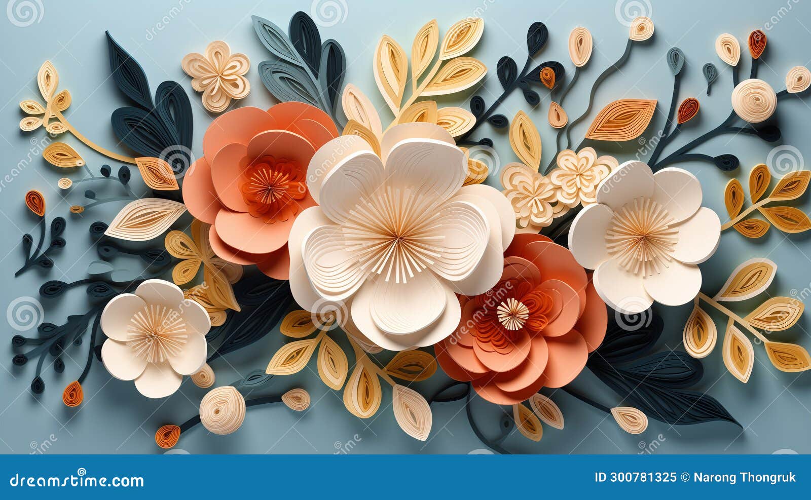 Paper Cut Spring Flowers and Leaves, Flat Style. Generative Ai Stock ...