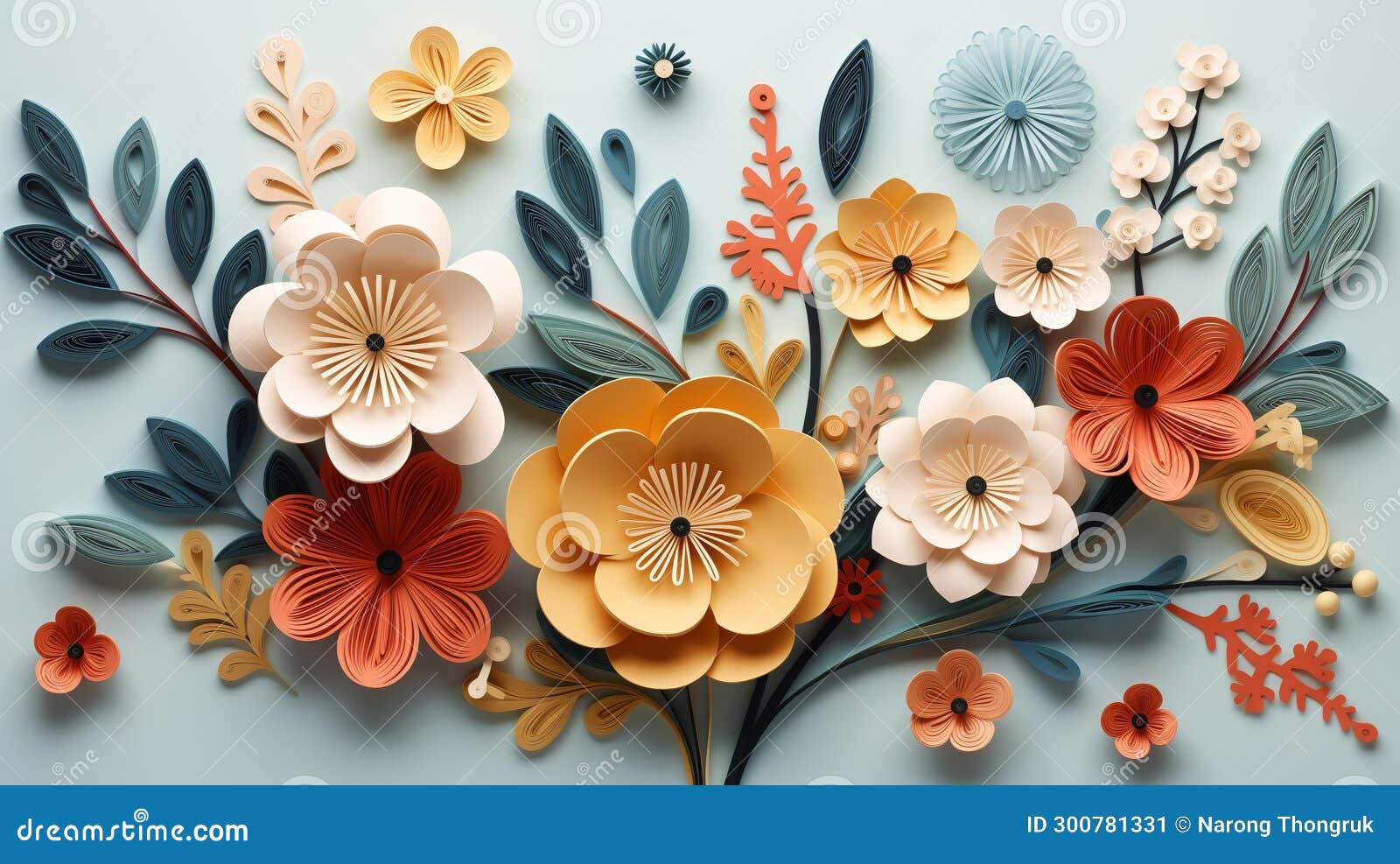 Paper Cut Spring Flowers and Leaves, Flat Style. Generative Ai Stock ...