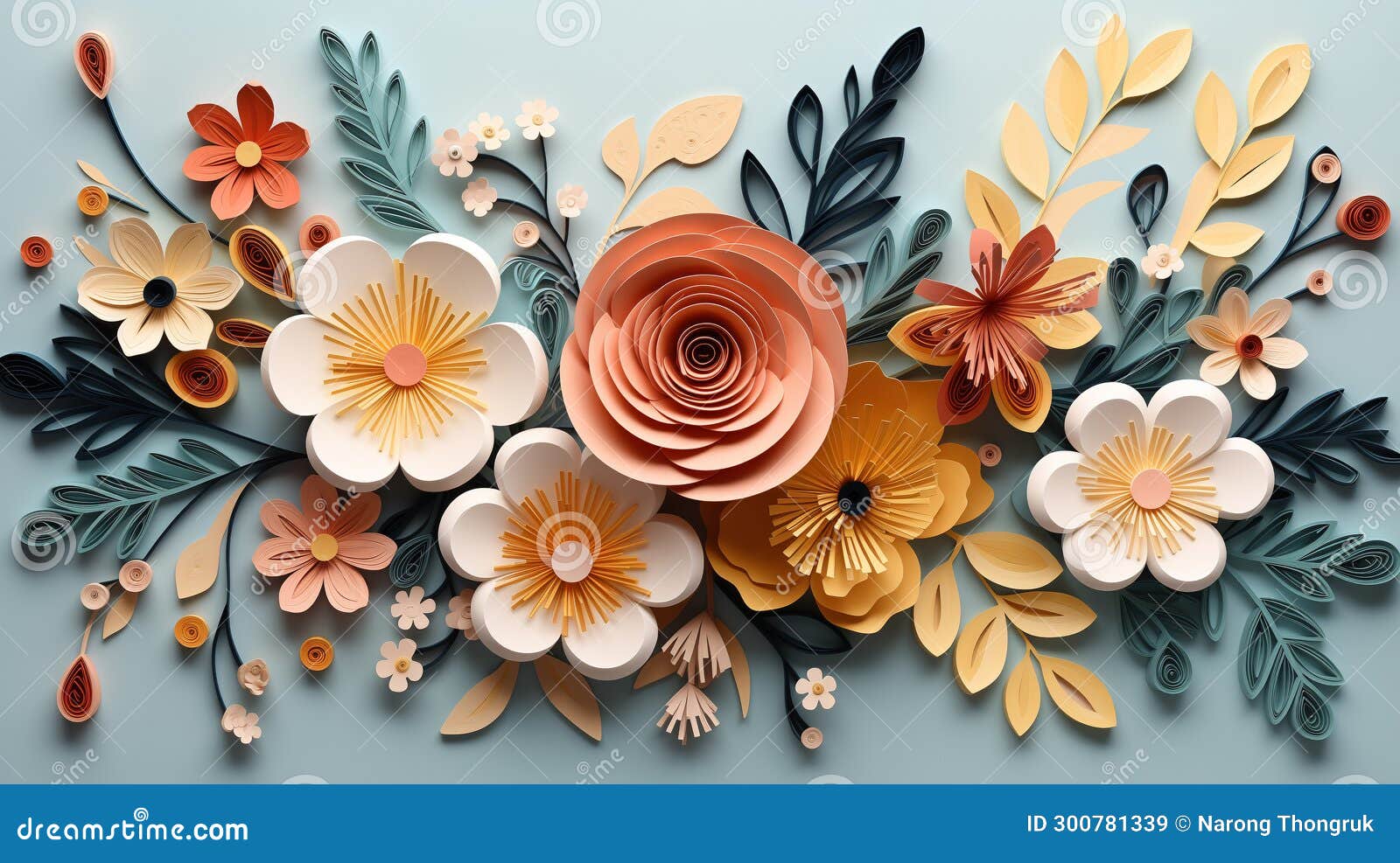 Paper Cut Spring Flowers and Leaves, Flat Style. Generative Ai Stock ...