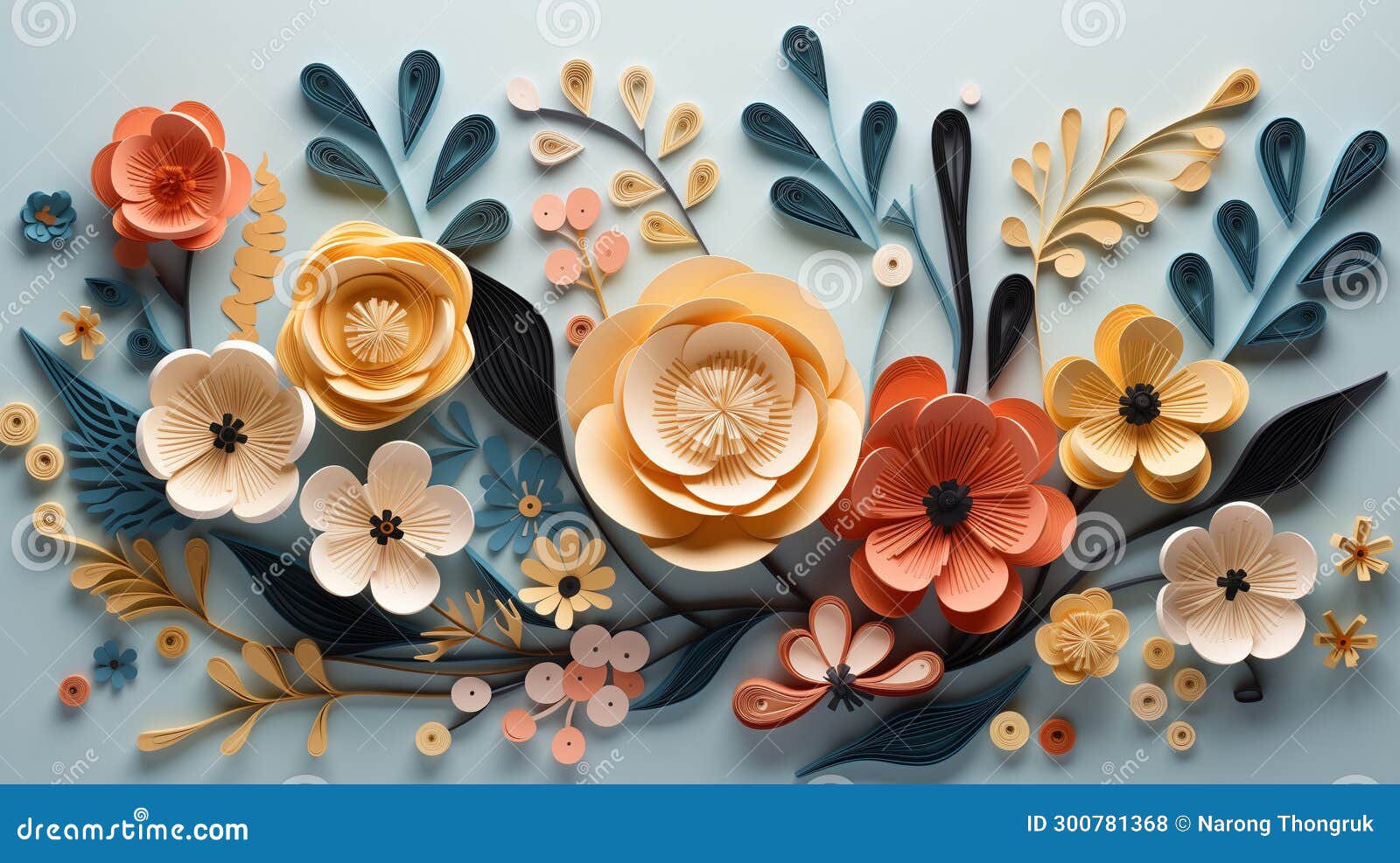 Paper Cut Spring Flowers and Leaves, Flat Style. Generative Ai Stock ...