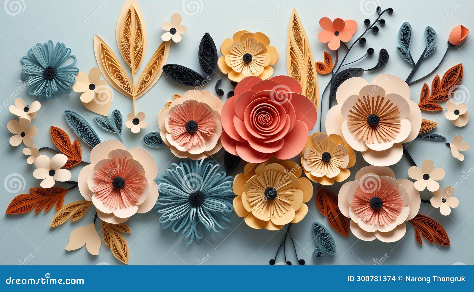Paper Cut Spring Flowers and Leaves, Flat Style. Generative Ai Stock ...