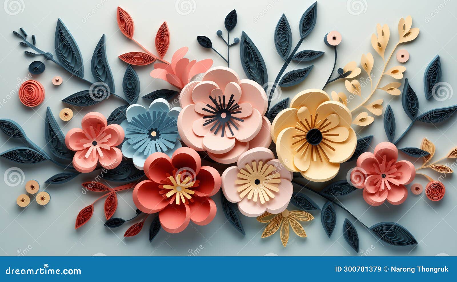 Paper Cut Spring Flowers and Leaves, Flat Style. Generative Ai Stock ...