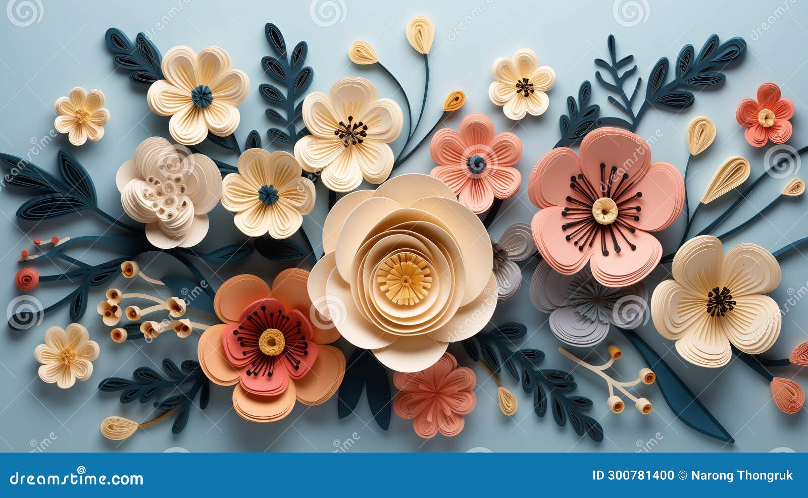 Paper Cut Spring Flowers and Leaves, Flat Style. Generative Ai Stock ...