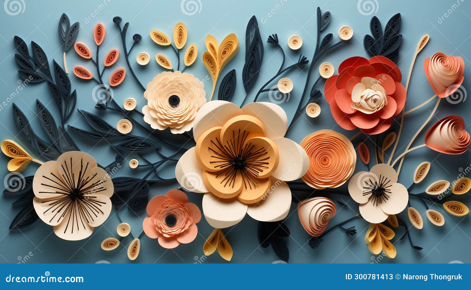 Paper Cut Spring Flowers and Leaves, Flat Style. Generative Ai Stock ...