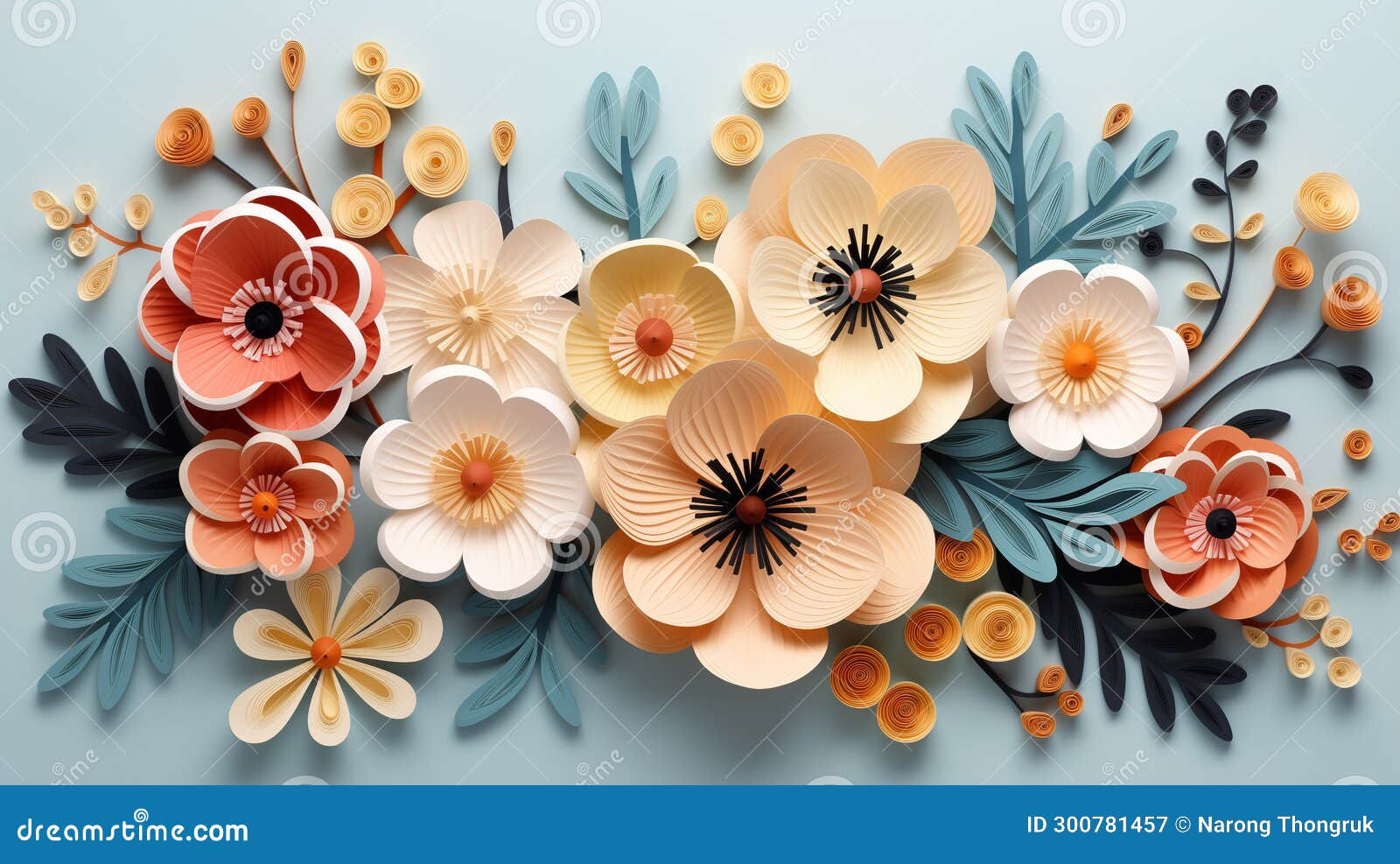 Paper Cut Spring Flowers and Leaves, Flat Style. Generative Ai Stock ...