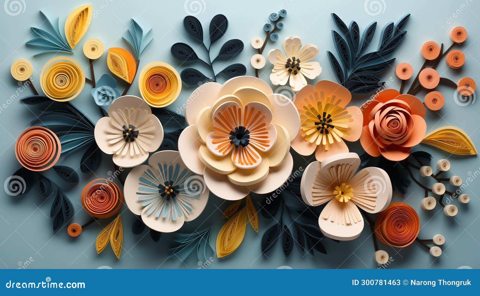 Paper Cut Spring Flowers and Leaves, Flat Style. Generative Ai Stock ...