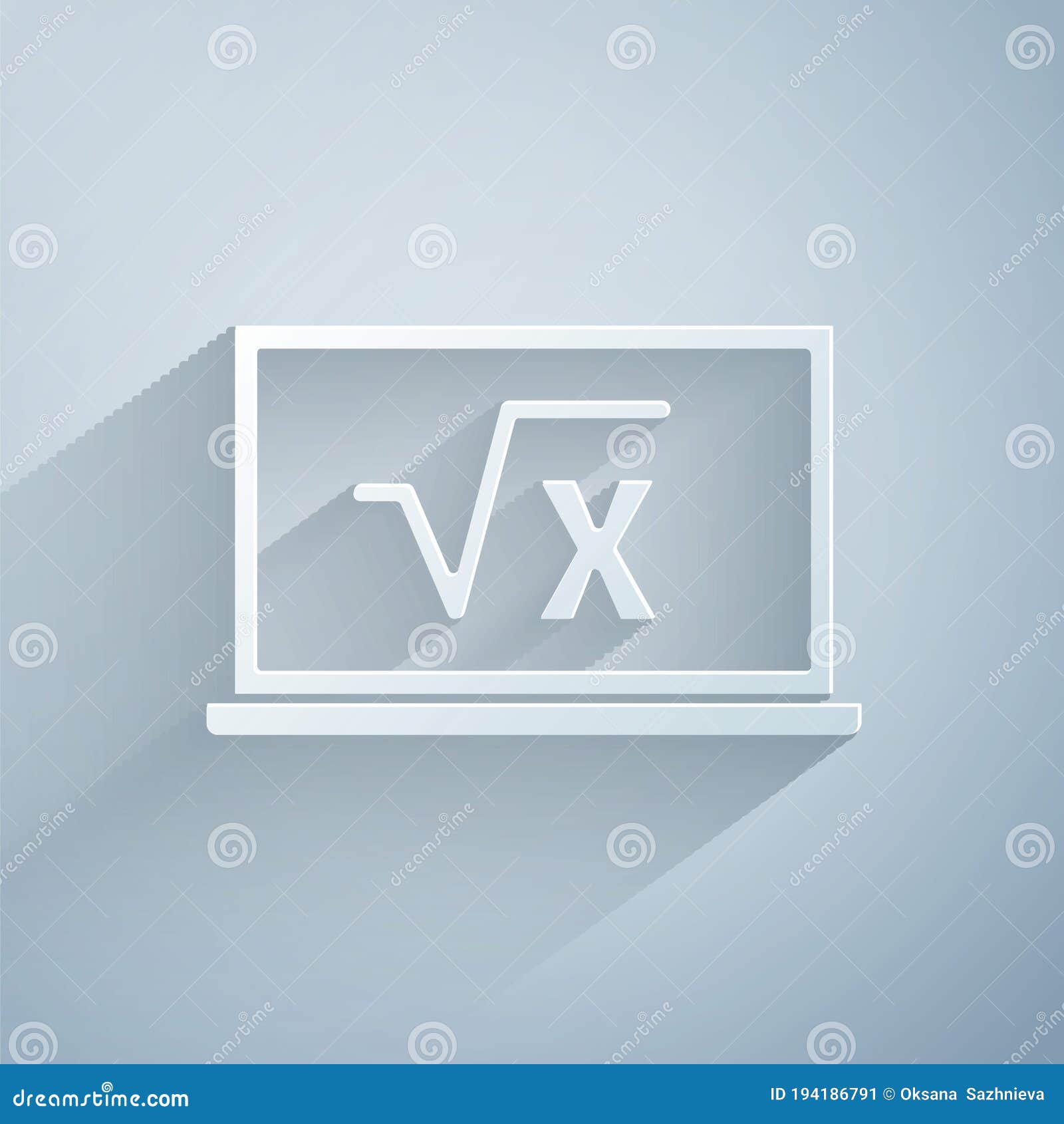 Paper Cut Square Root of X Glyph on Chalkboard Icon Isolated on Grey ...