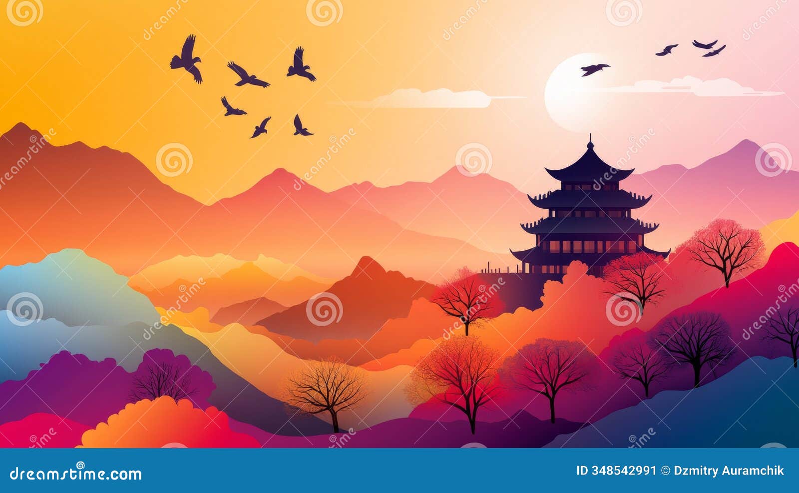 A Paper Cut-style Illustration Featuring Chinese Mountains and Clouds ...