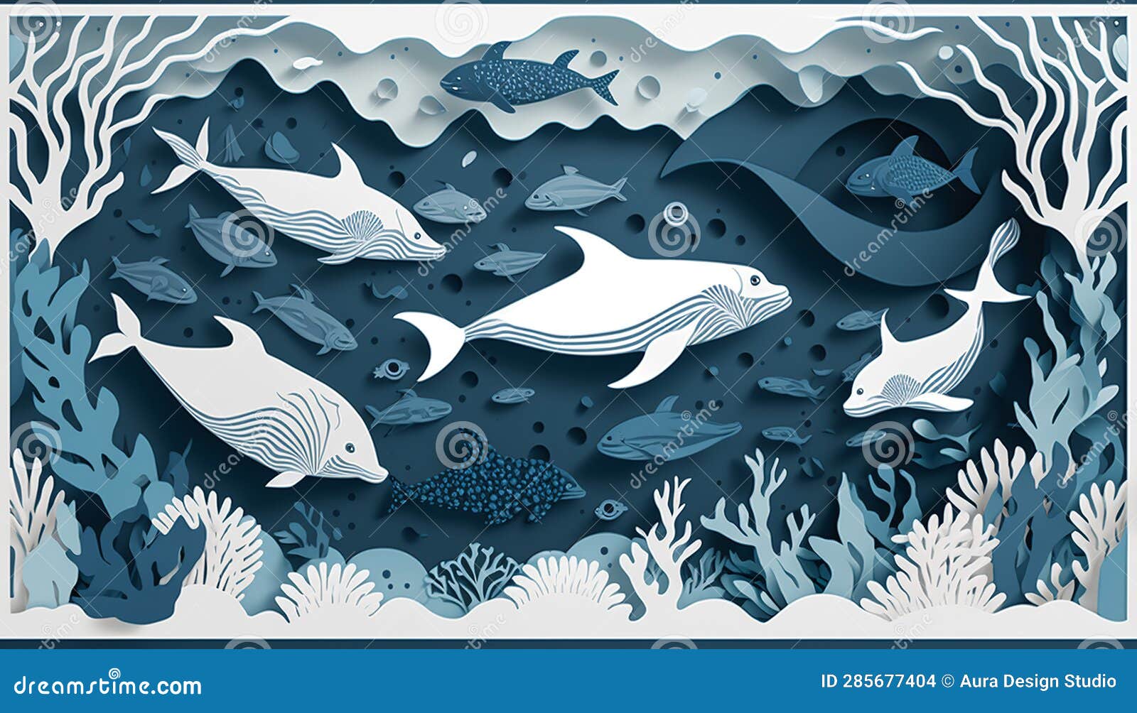Paper Cut Style of Sea Creatures Theme. Stock Photo - Image of abstract ...