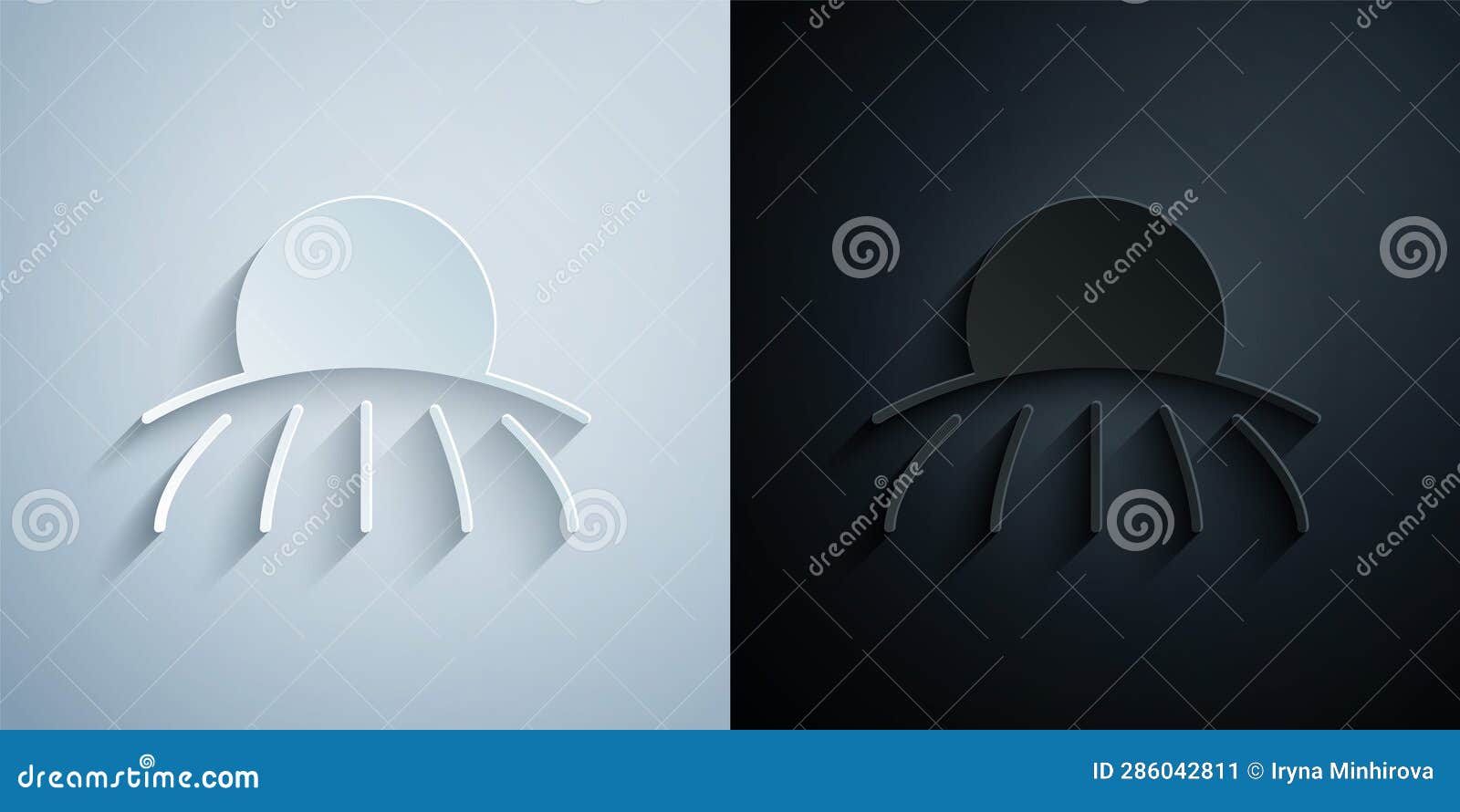 Paper Cut Sunrise Icon Isolated on Grey and Black Background. Paper Art ...