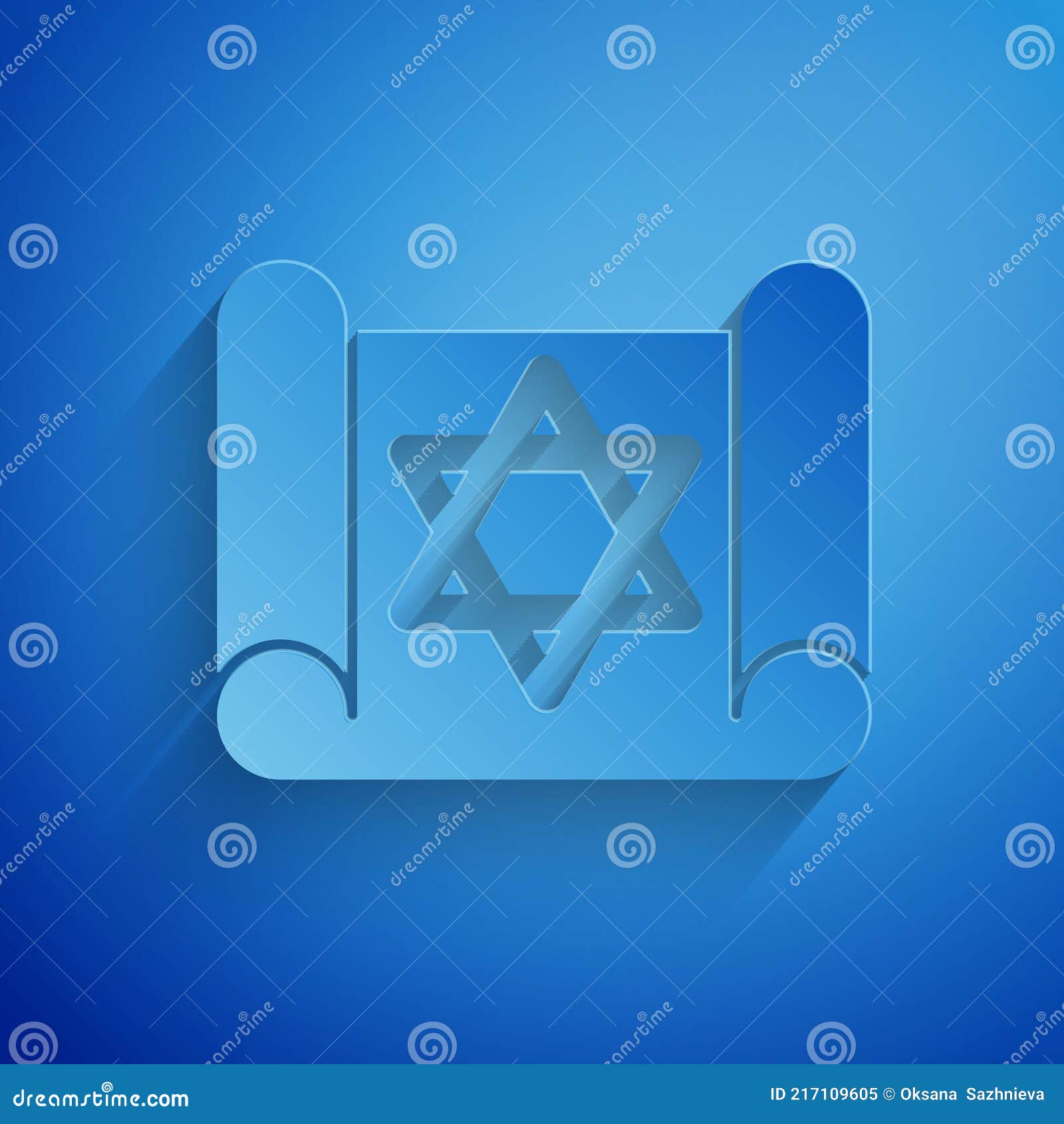 Paper Cut Torah Scroll Icon Isolated On Blue Background Jewish Torah In Expanded Form Star Of