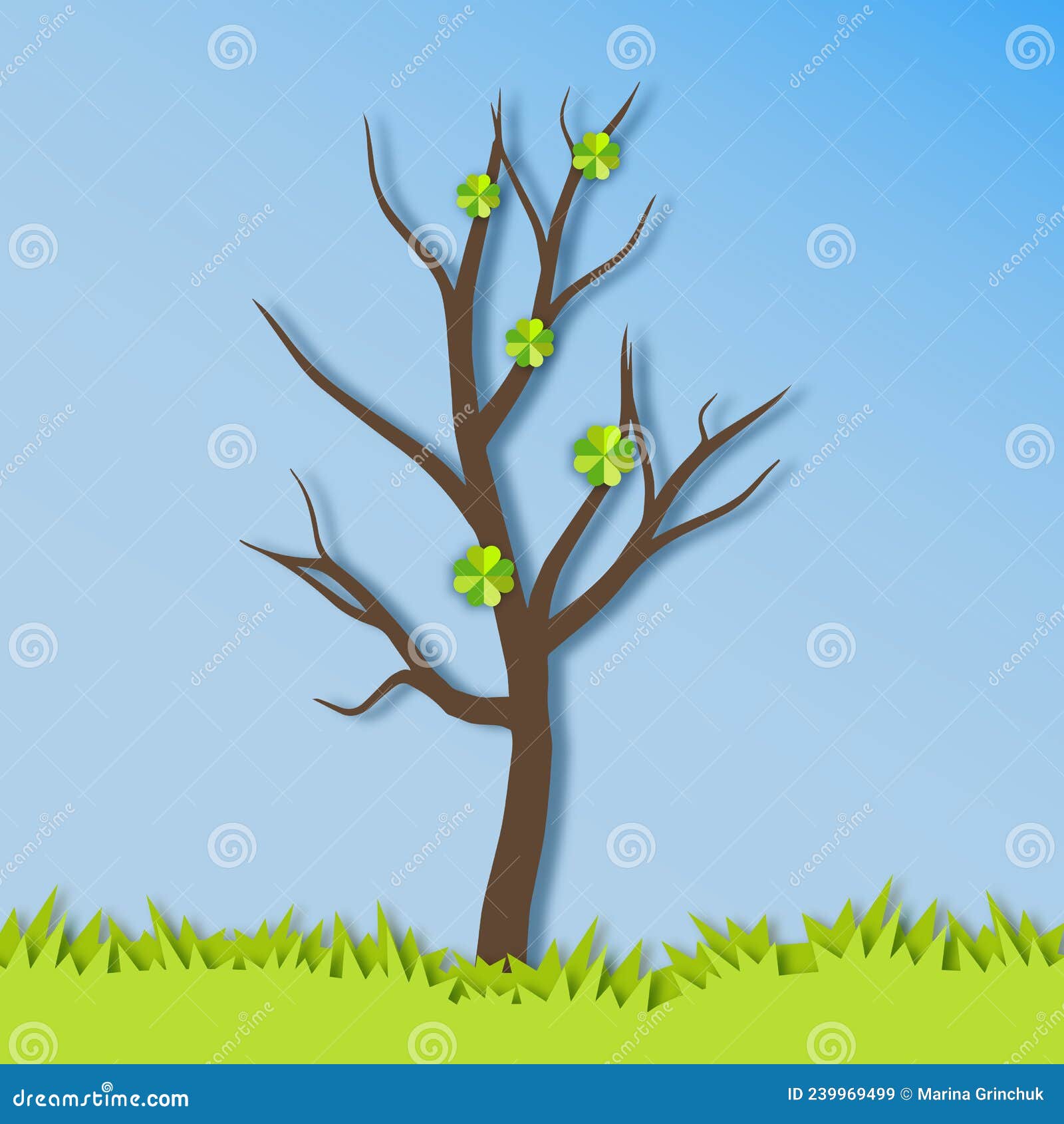 Paper Cut Tree. Cute Spring Landscape Stock Vector - Illustration of ...