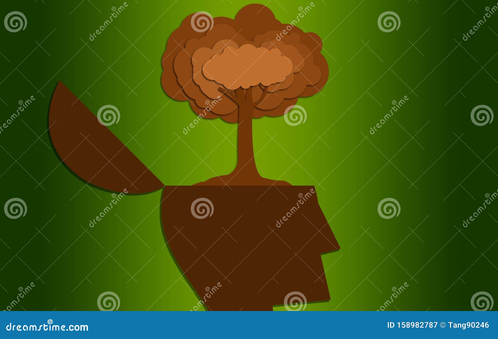 Paper Cut of Tree with Human Head Stock Illustration - Illustration of ...