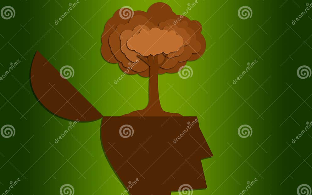Paper Cut of Tree with Human Head Stock Illustration - Illustration of ...