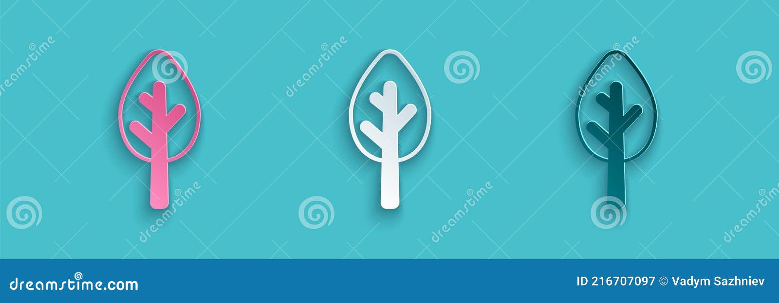 Paper Cut Tree Icon Isolated on Blue Background. Forest Symbol. Paper ...