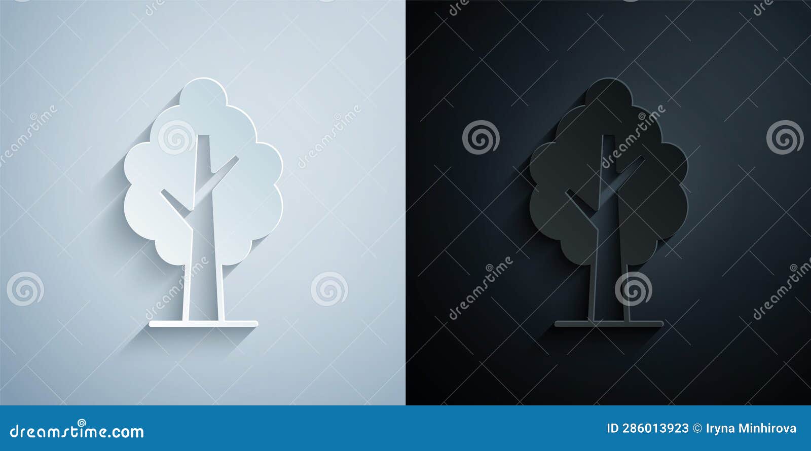 Paper Cut Tree Icon Isolated on Grey and Black Background. Forest ...