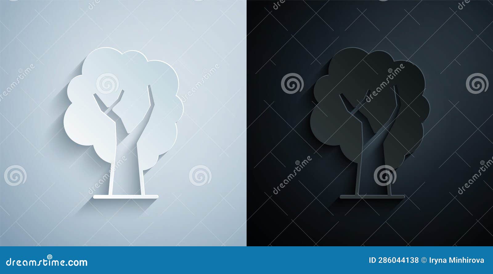 Paper Cut Tree Icon Isolated on Grey and Black Background. Forest ...