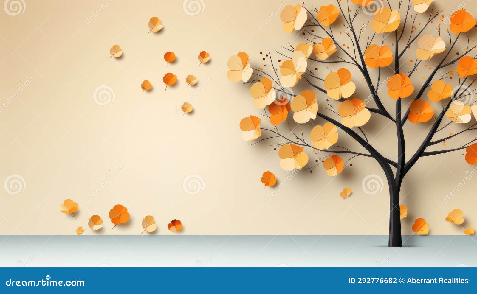 Paper Cut Tree with Orange Leaves on a Beige Background Stock ...